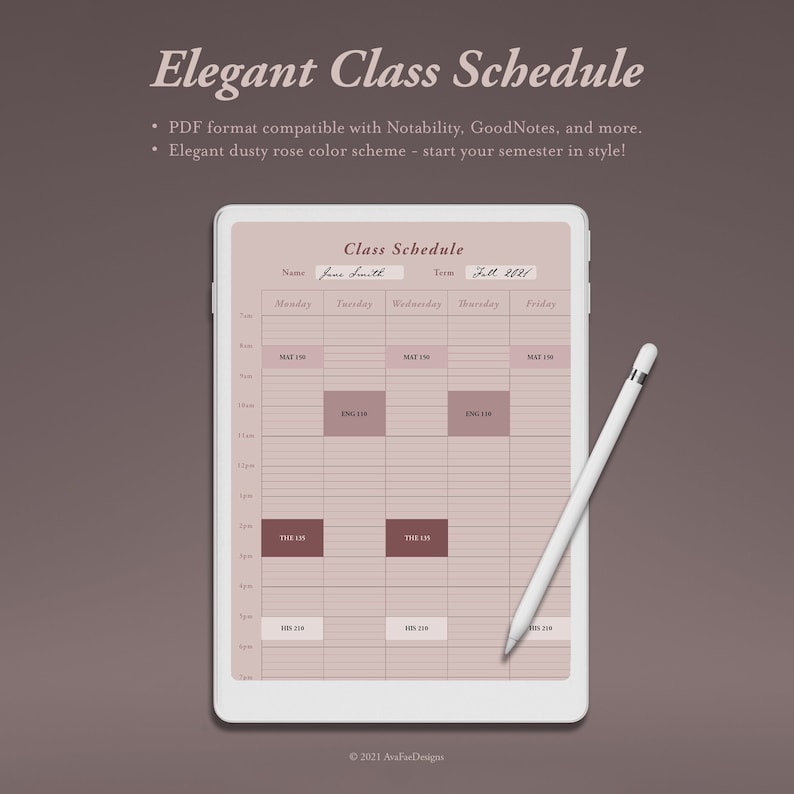 Elegant Class Schedule Digital Template / Dusty Rose Palette / iPad ...