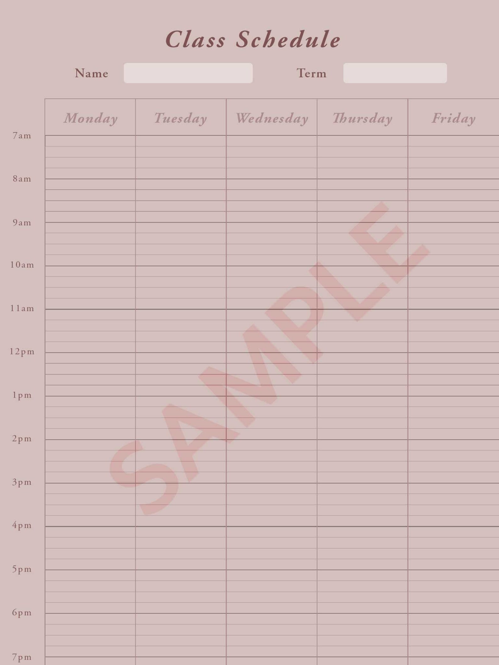 Elegant Class Schedule Digital Template / Dusty Rose Palette / iPad ...