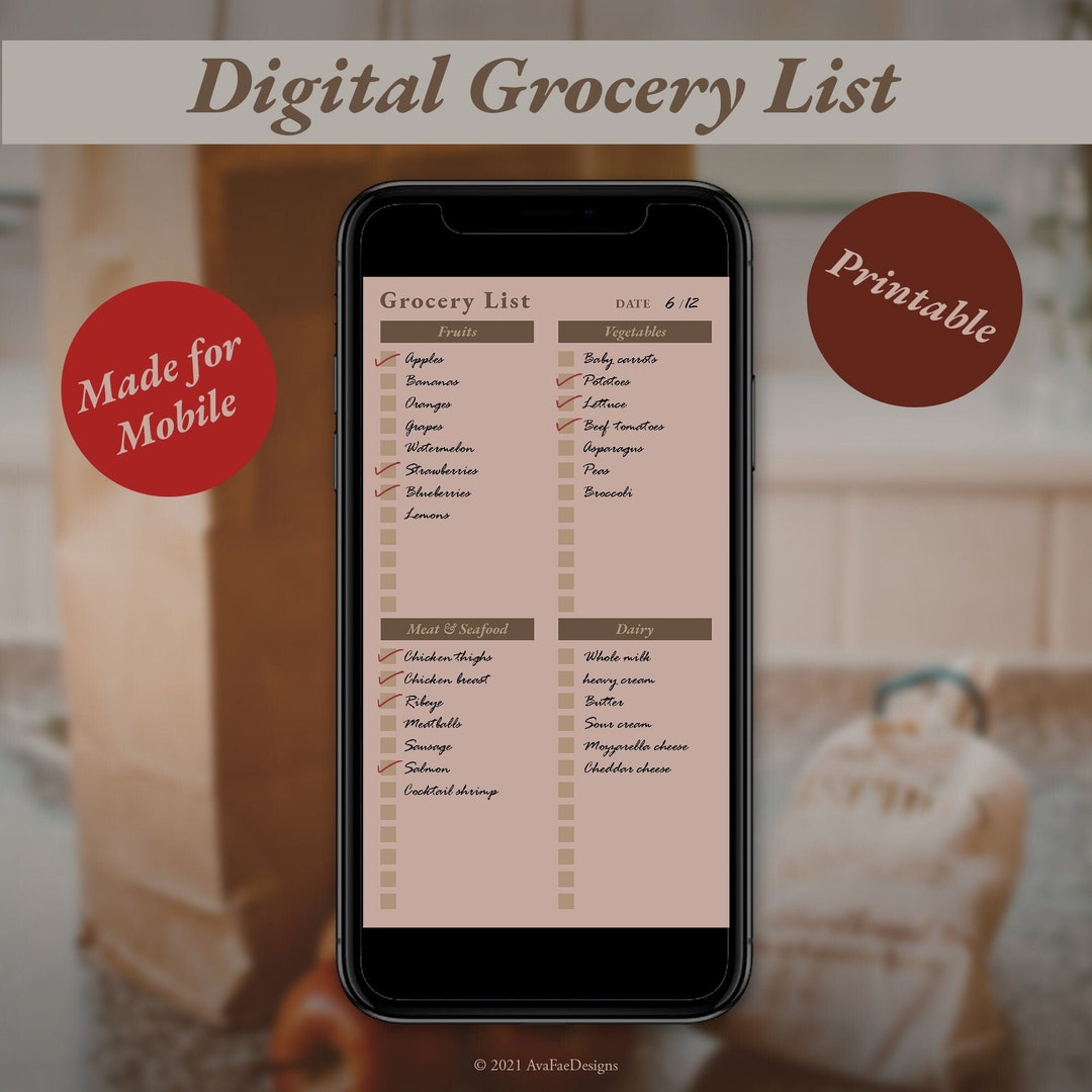 Digital Grocery Shopping List / Made for Mobile Phone / Includes ...