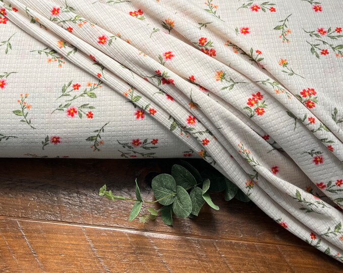 Beige Orange Ditsy Floral Pointelle Knit Fabric, by the Yard/half Yard ...