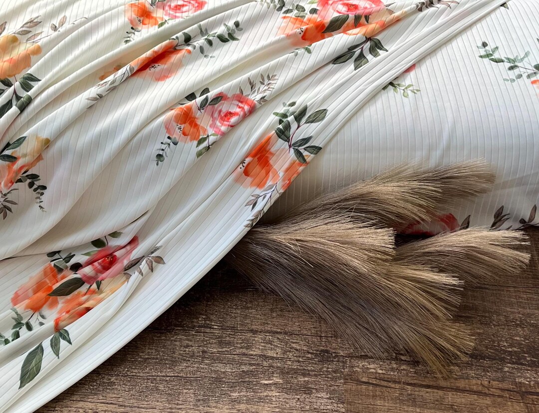 Emma Floral Wide Rib Knit Fabric, by the Yard/half Yard - Etsy