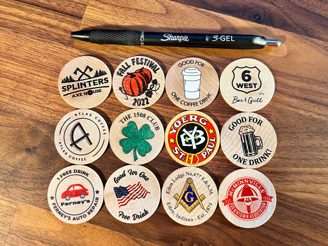 1.5" Personalized Wood Coins | Custom Printed Wooden Nickels | Wood ...
