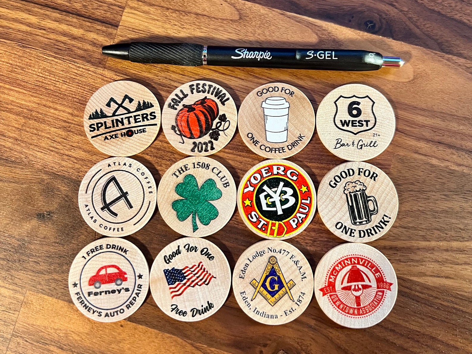 Custom Wooden Nickels | Wood Coins | Round Tuits | Drink Tokens | Bar ...