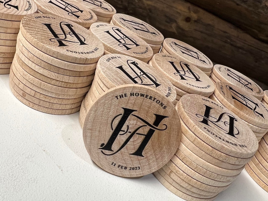 Personalized Wooden Wedding Favors | Custom Printed Tokens | Rustic ...