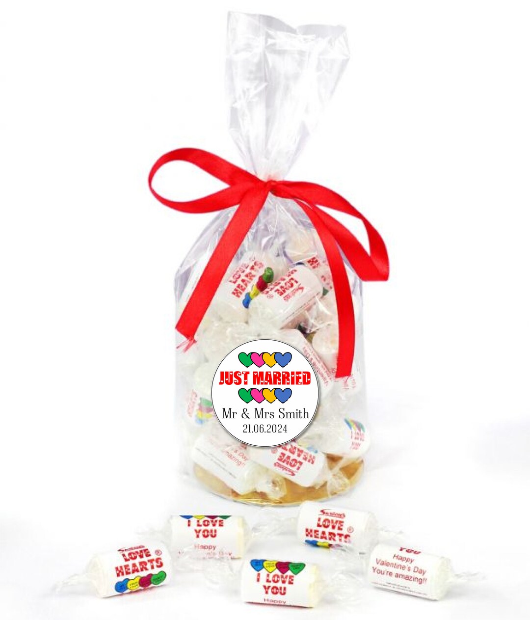 100 Personalised Mini Love Heart Sweet Wrappers Stickers Wedding ...
