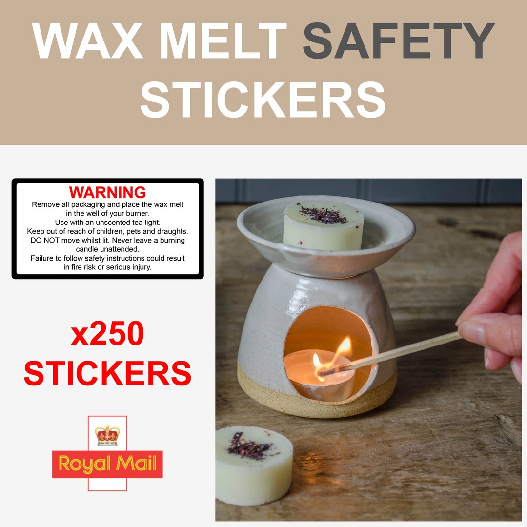 X250 Wax Melt Safety Stickers Labels Warning Instructions REQUIRED BY ...