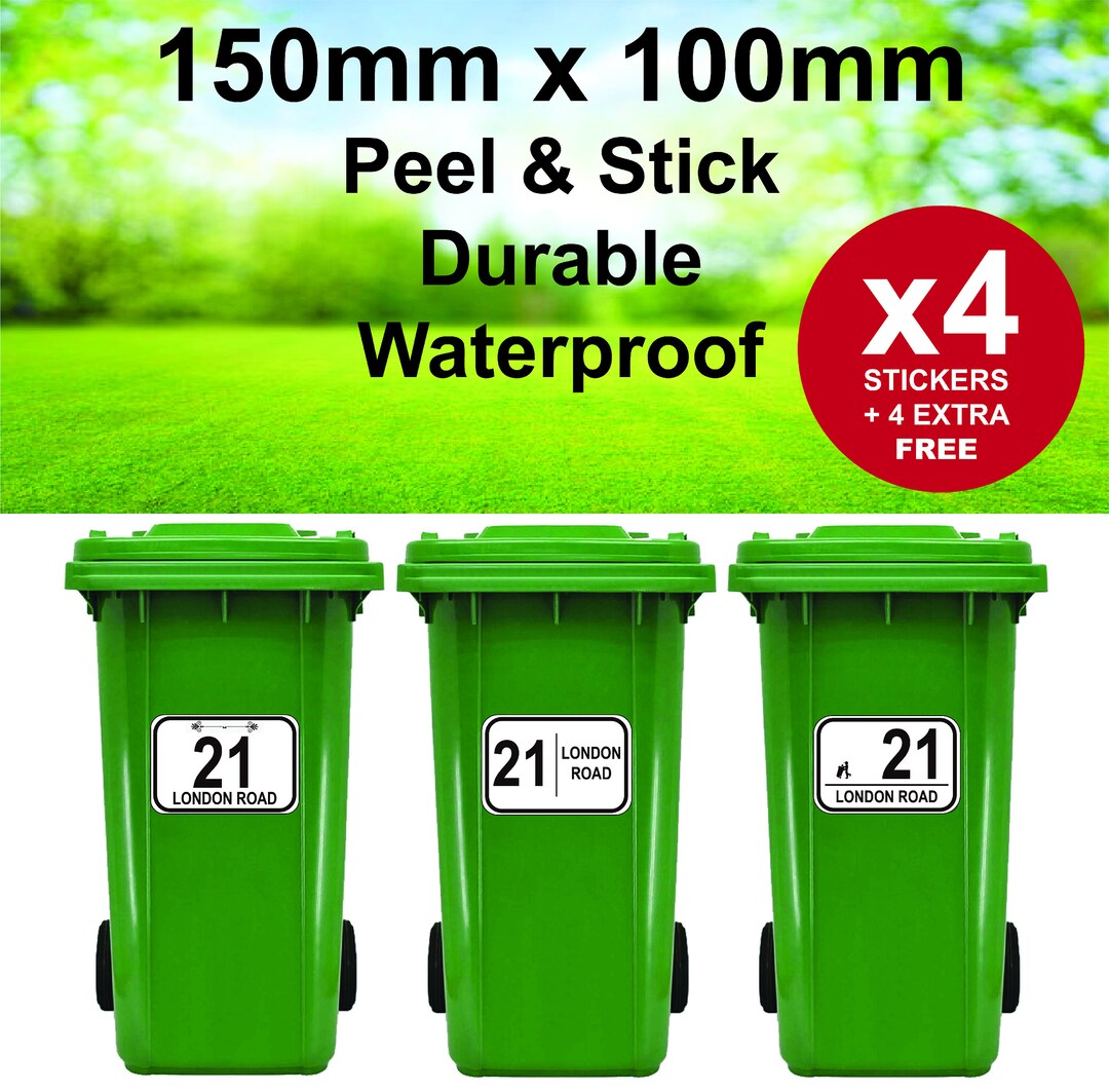 8x Wheelie Bin Numbers Personalised Bin Labels Custom House No.& Street ...