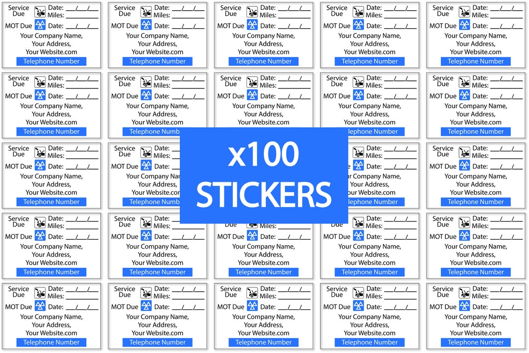 100 MOT & Service Reminder Sticker With Your Name and Address Garage ...