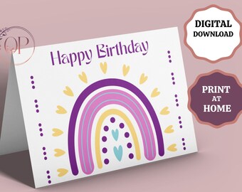 Rainbow Happy Birthday Card Digital Download Card Digital Birthday Card ...