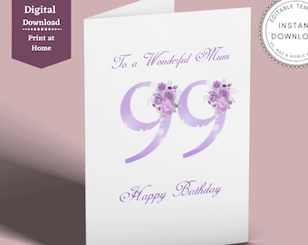 99th Birthday Card - Etsy