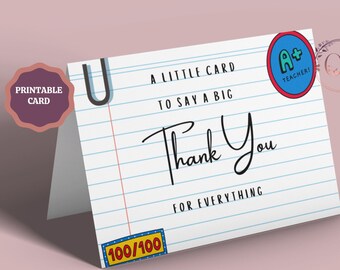 Teacher Thank You Card Printable, End of School Year Instant Download ...