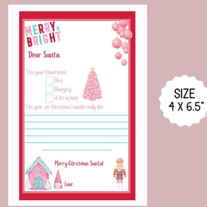 Dear Santa Printable Letter Template 4x 6.5", Pink Dear Santa Letter ...