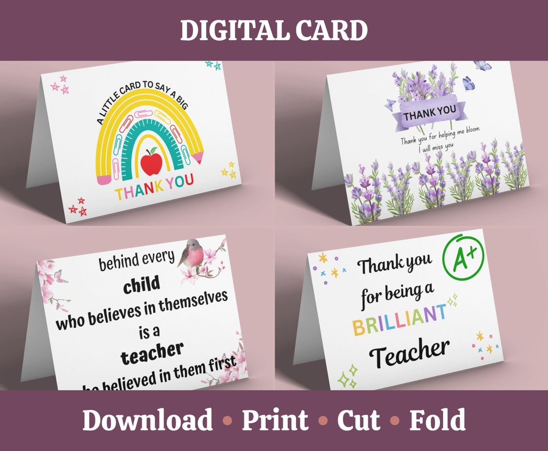 Teacher Thank You Card Printable Pack, Card for Teacher, Teachers Card ...