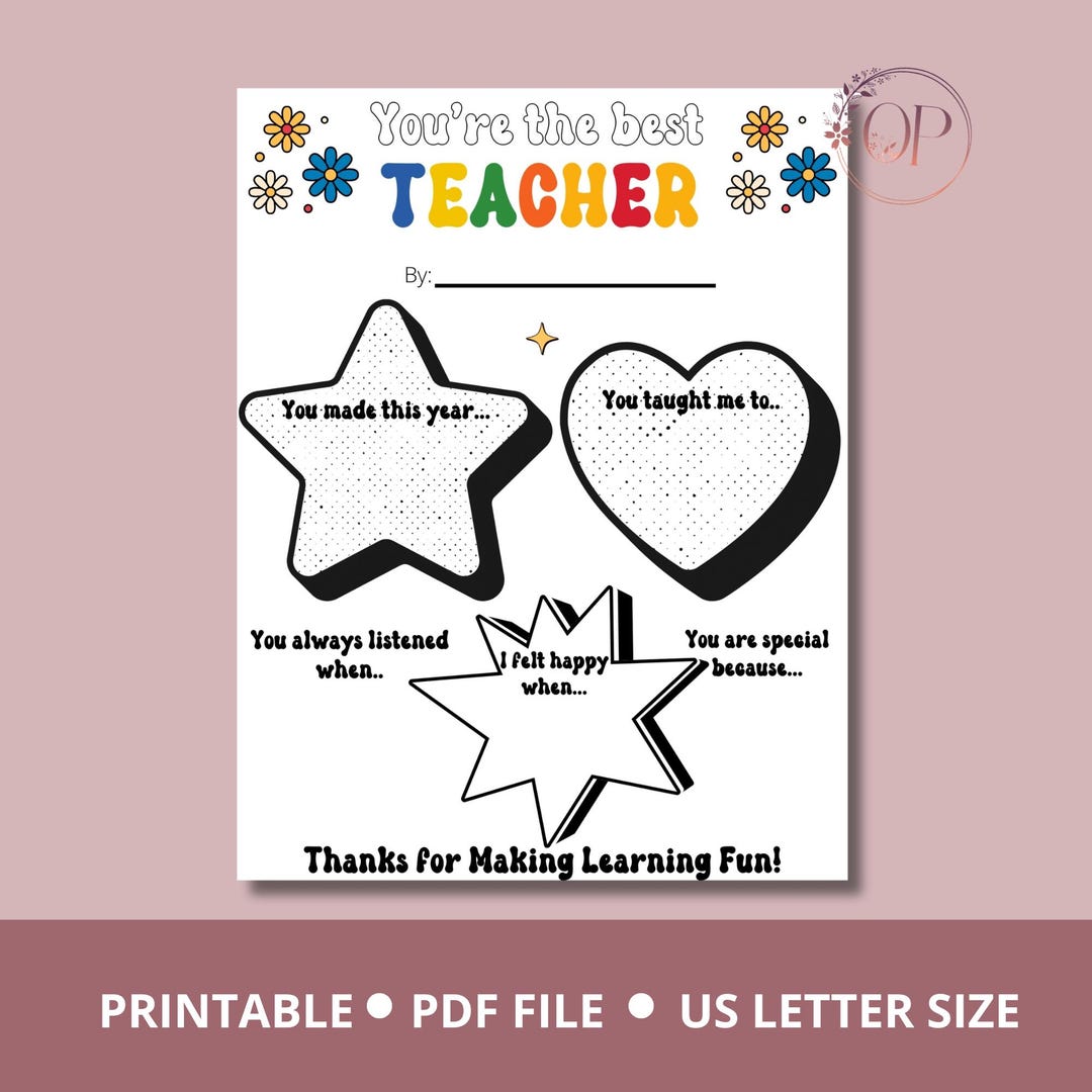 Teacher Appreciation Printable, All About My Teacher Week Gift, Gift ...