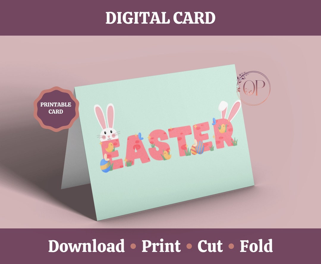 Kids Easter Card Printable, Easter Card, Easter Bunny Card for Children, Digital Greeting Card ...