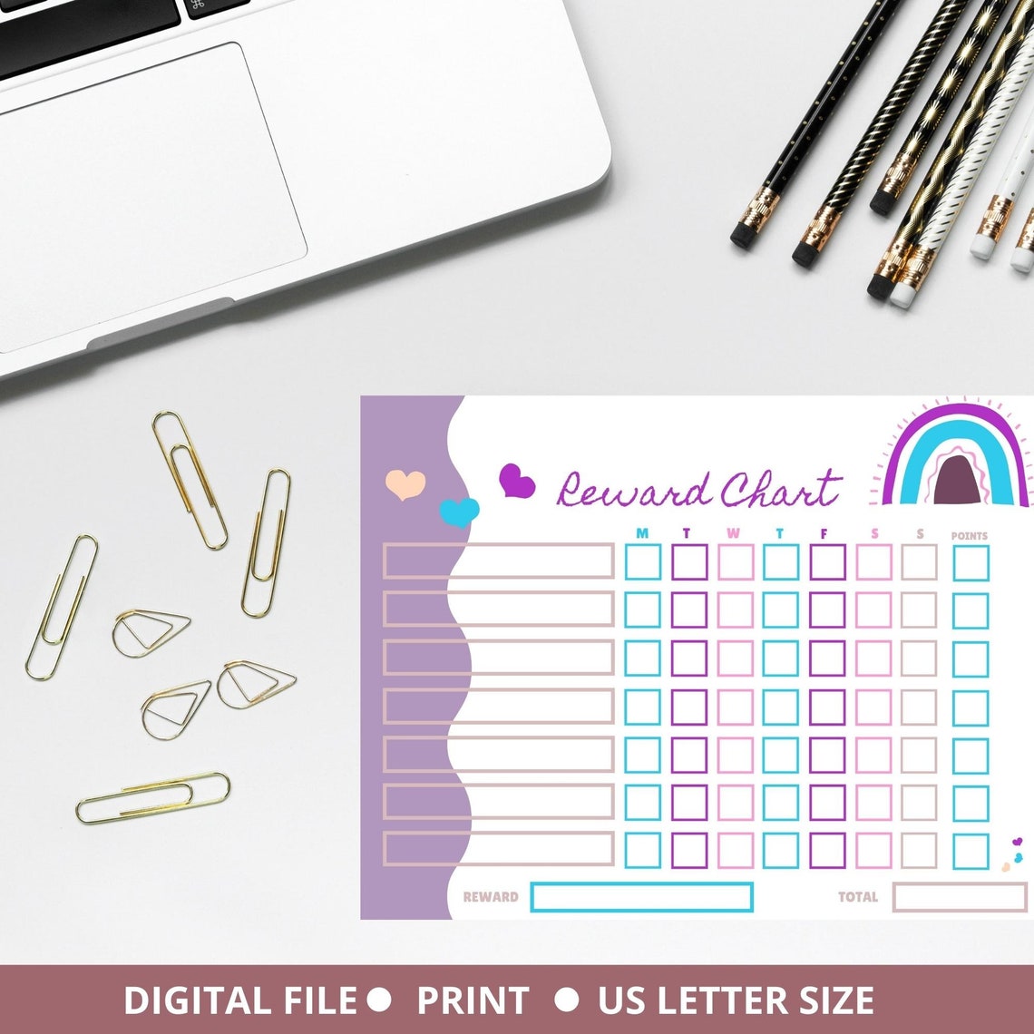 Printable Reward Chart for Girls, Kids Chore Chart, Rainbow Routine ...
