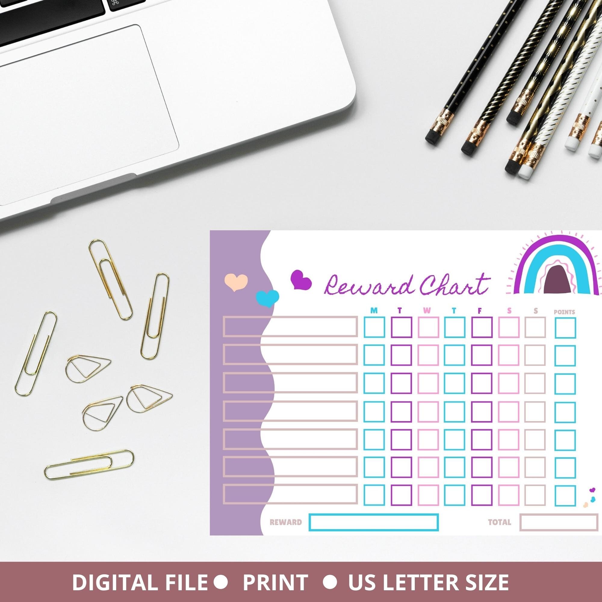 Printable Reward Chart for Girls, Kids Chore Chart, Rainbow Routine ...