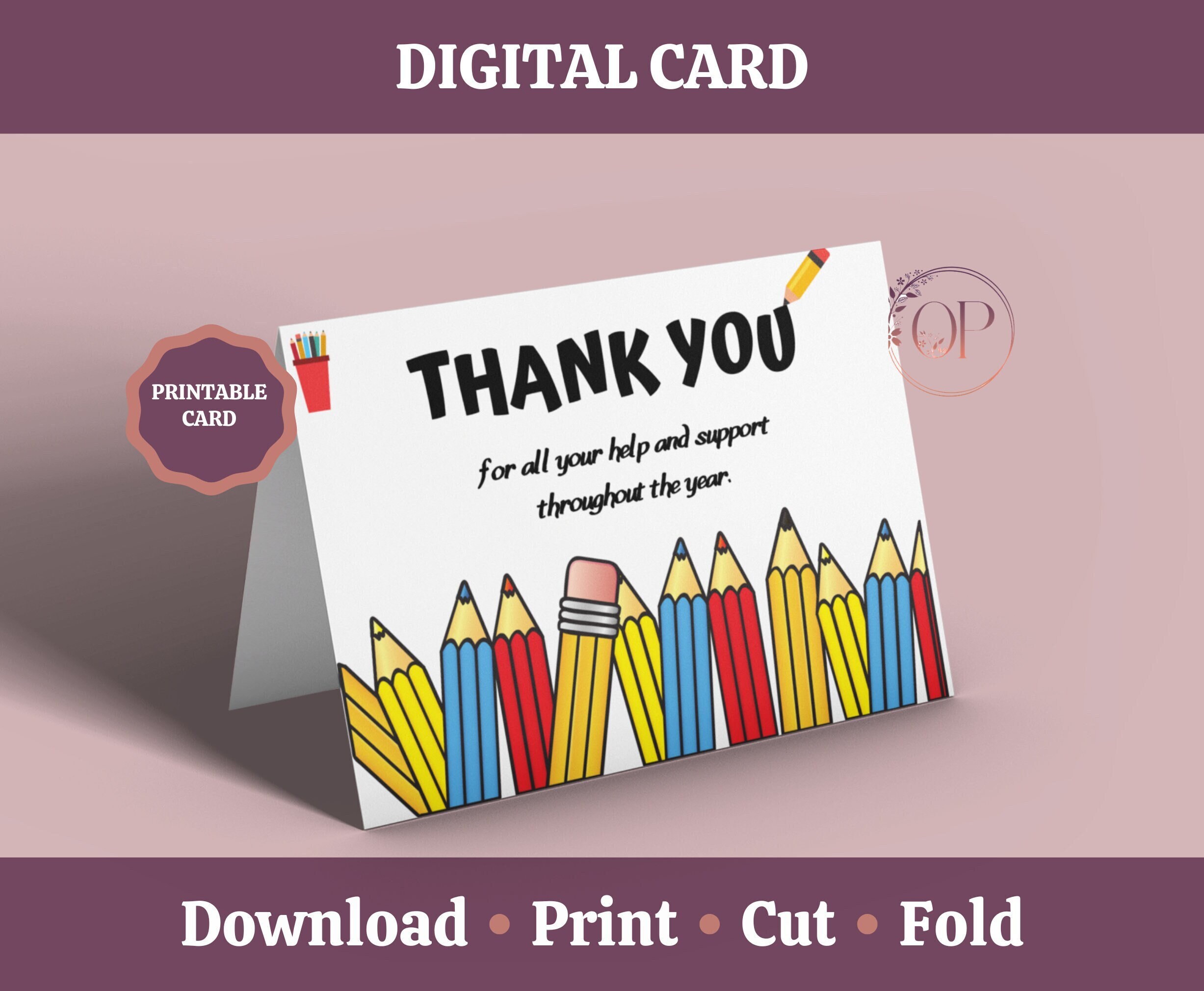 Simple Teacher Thank You Card Printable, Teachers Card, Appreciation ...