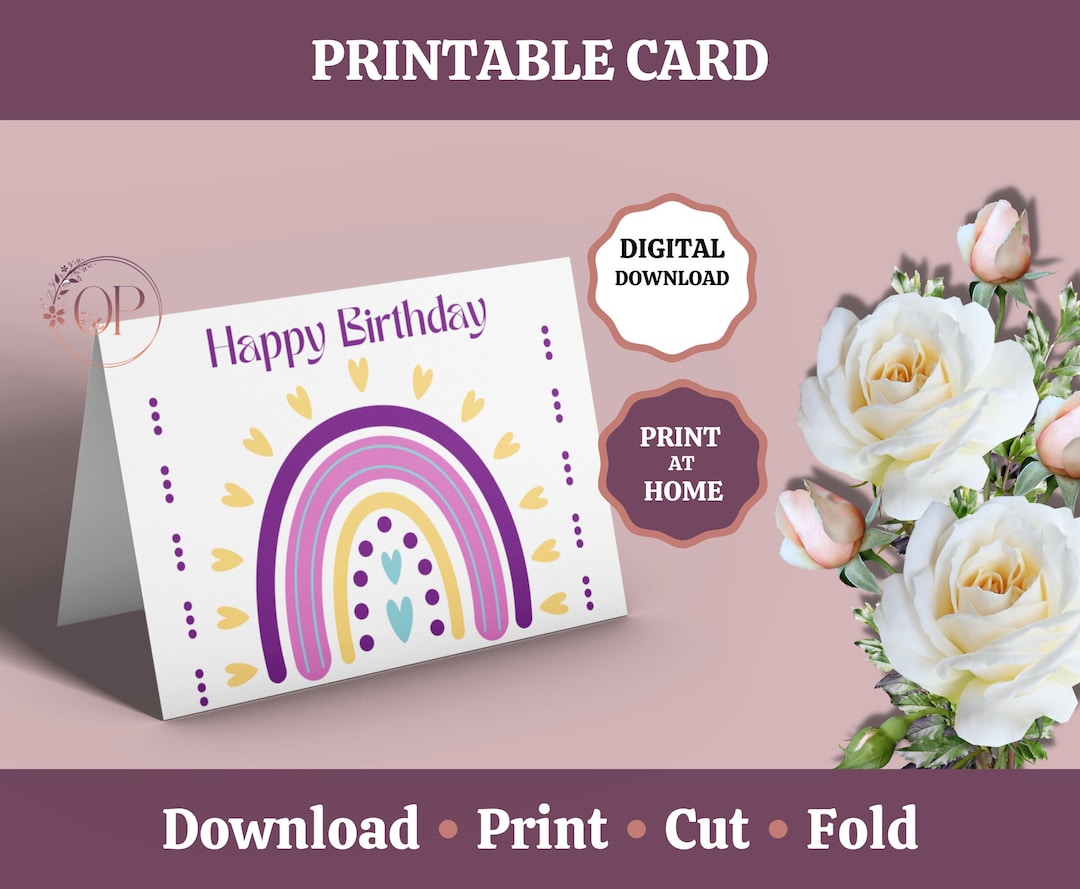 Printable Birthday Card, Rainbow Card, Digital Birthday Card, Printable ...