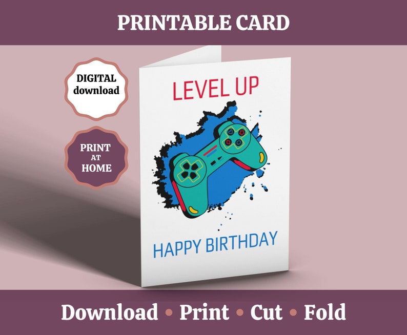 Printable Level up Gamer Birthday Card, Birthday Card for Teenager ...