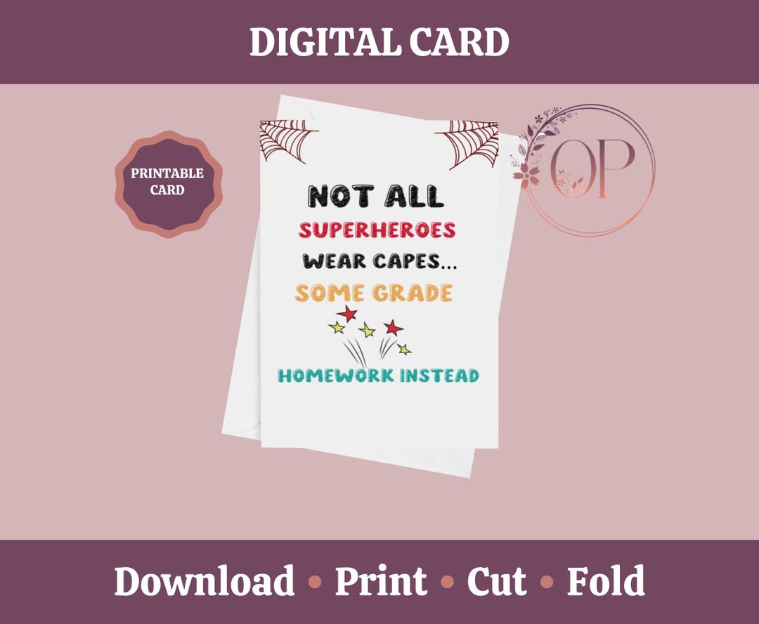 Printable Superhero Teacher Appreciation Card, Teacher Thank You Card ...