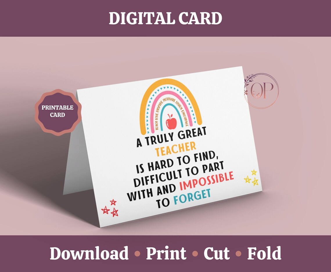 Teacher Thank You Card Printable, Truly Amazing Teacher, Retirement ...