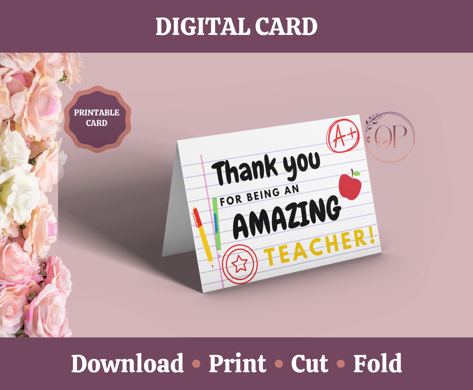 Printable Teacher Card, End of the Year Cards for Teachers, Printable ...