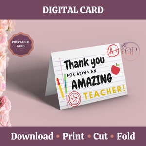 Printable Teacher Card, End of the Year Cards for Teachers, Printable ...