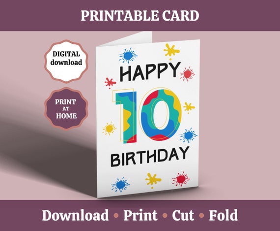 10th Birthday Card Printable Happy 10th Birthday Card 10 - Etsy
