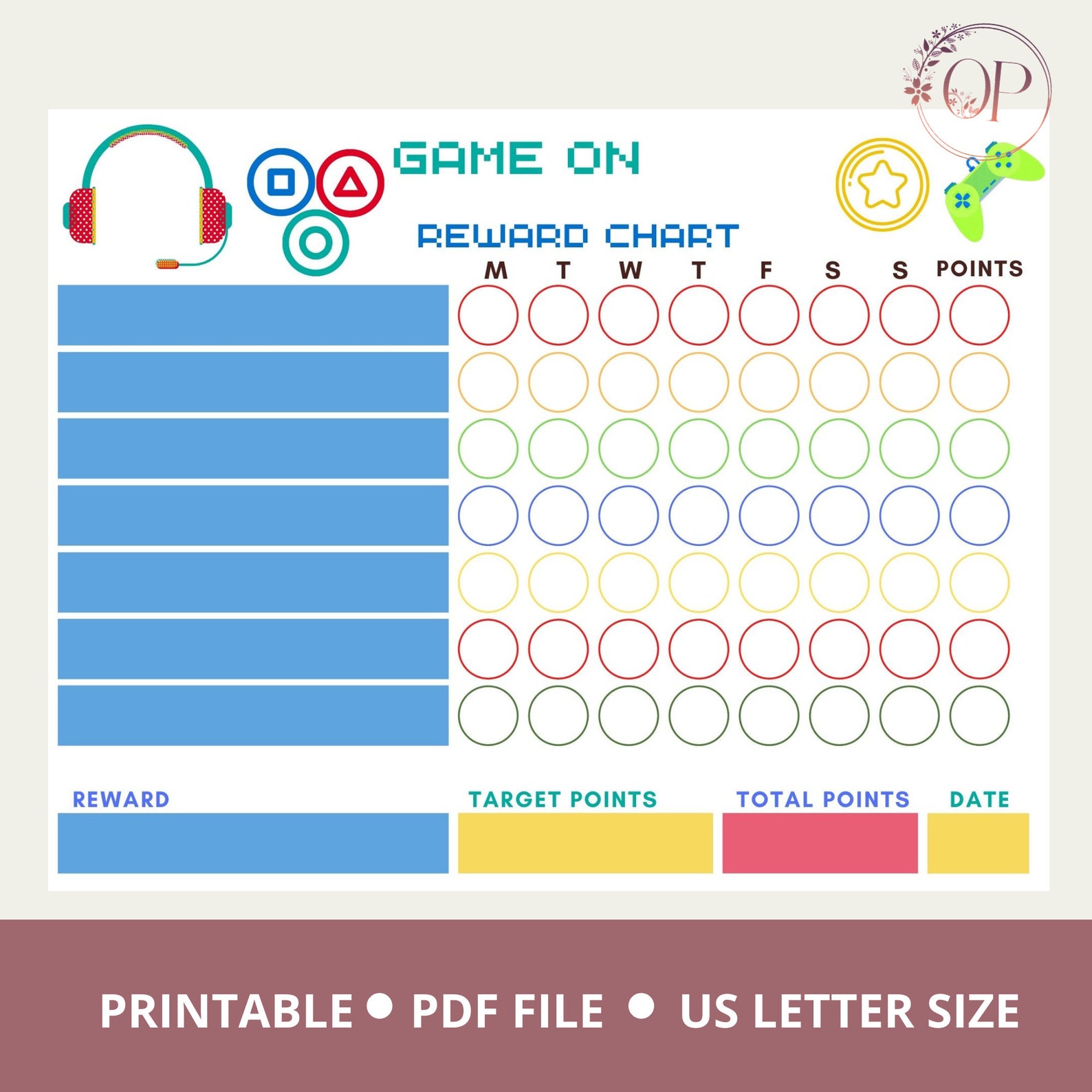 Printable Video Game Reward Chart, Daily Chore Chart for Kids, Routine ...