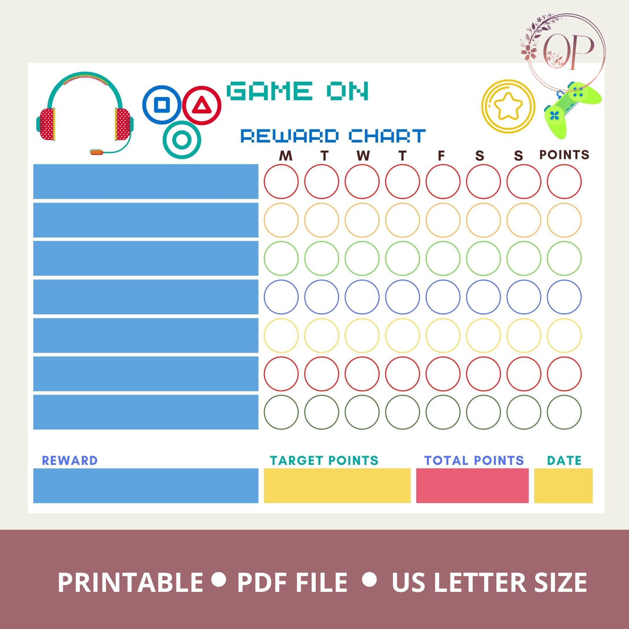 Printable Video Game Reward Chart, Daily Chore Chart for Kids, Routine ...