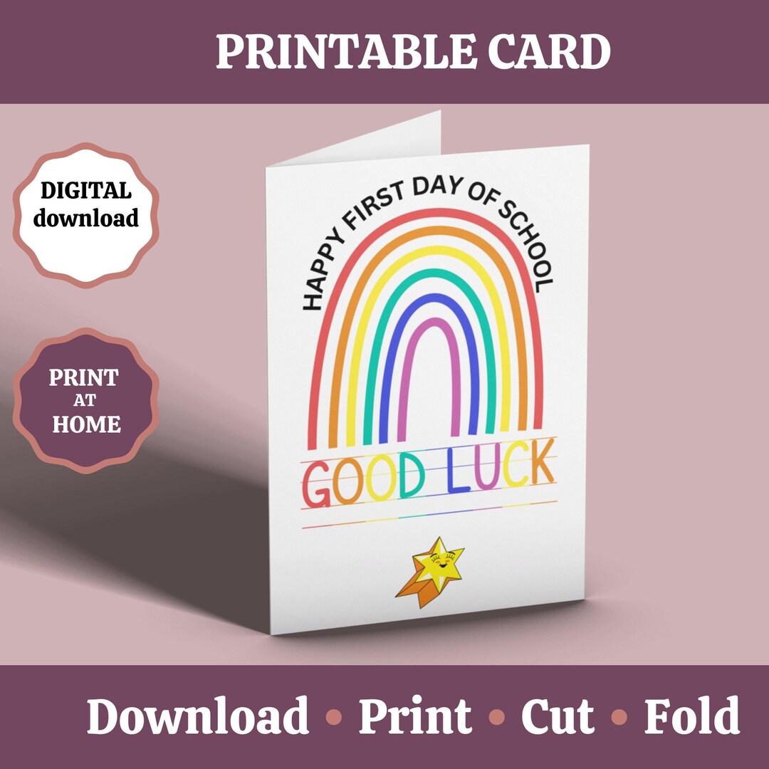 Back to School Card Printable, First Day of School Card, Good Luck Card ...