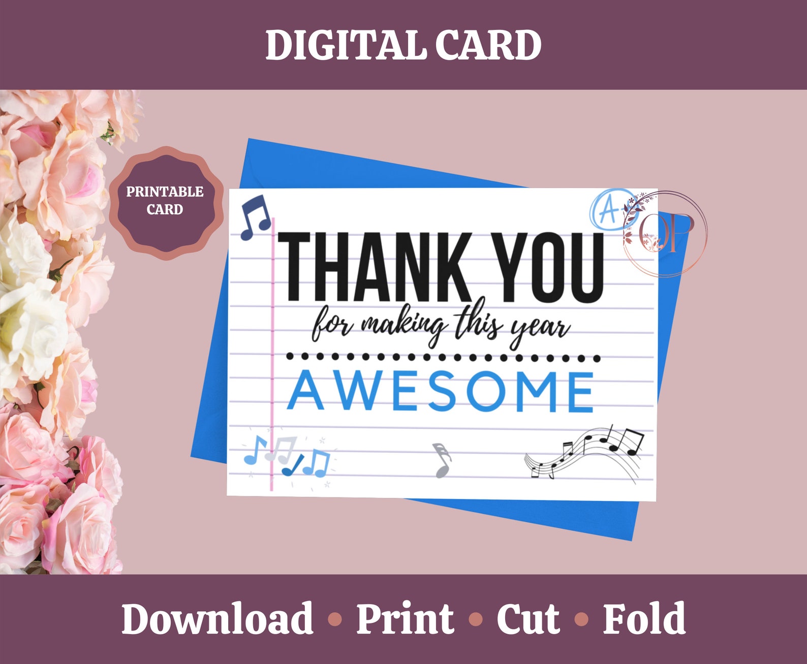 Teacher Appreciation Card Printable, Music Teacher Thank You Card ...