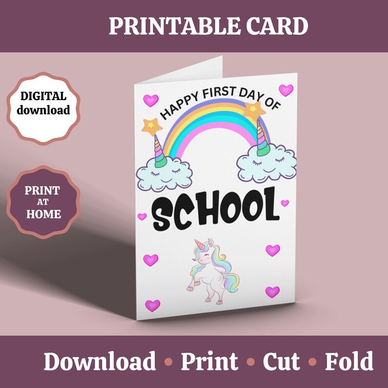 First Day of School Card Printable, Back to School, Good Luck on Your ...
