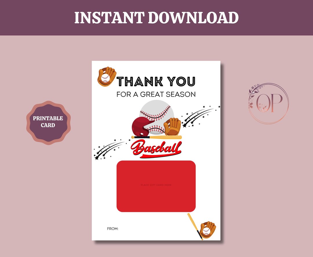 Printable Thank You Coach Baseball Gift Card Holder, End of Season Gift ...