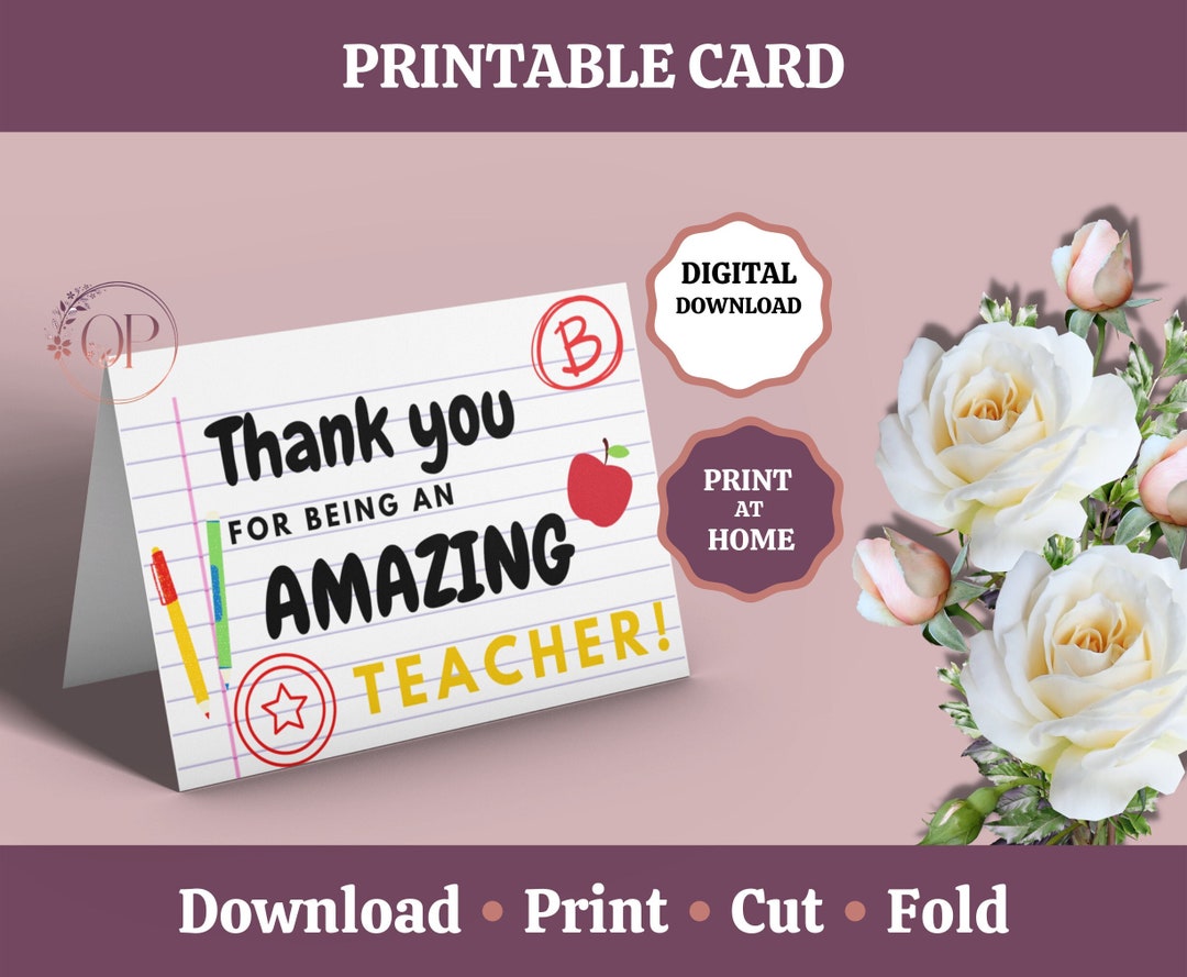 Printable Card for Teacher, Printable Thank You Teacher Card, Amazing ...