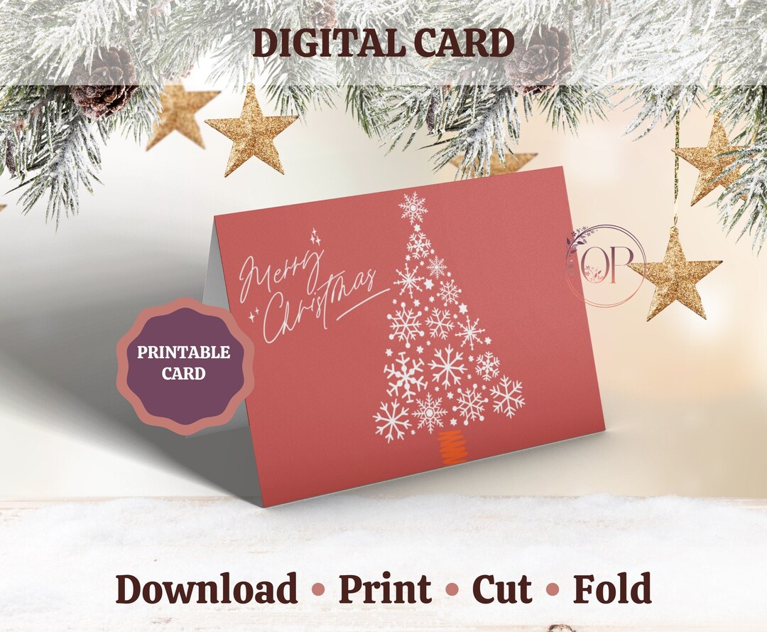 Merry Christmas Card Printable Snowflakes Holiday Card - Etsy