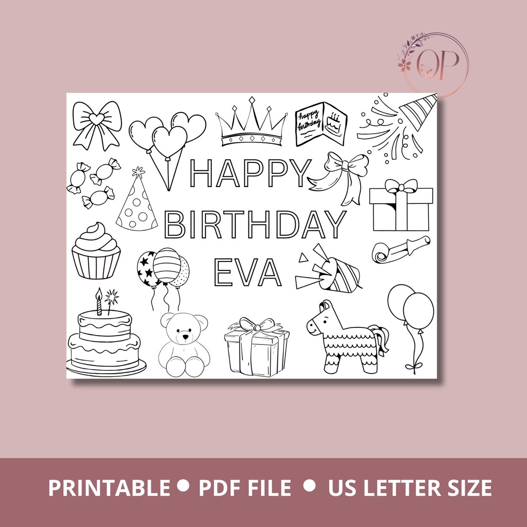 Personalized Happy Birthday Placemat Printable, Kids Birthday Coloring ...