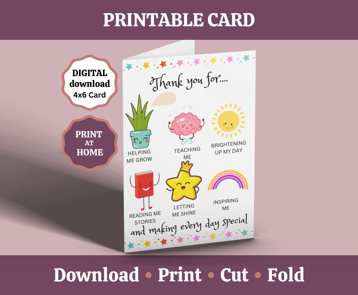 End of Year Teacher Card Printable, Thank You Teacher Appreciation Card ...