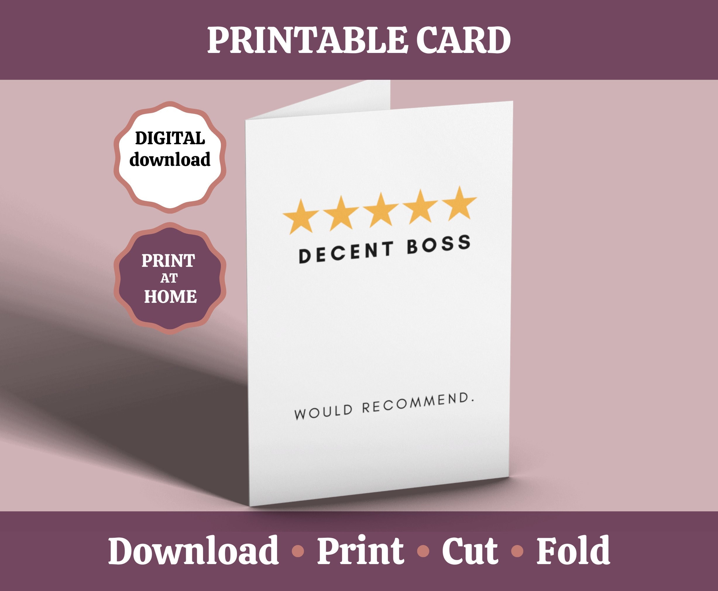 Boss Birthday Card, Printable Happy Birthday Card for Boss, Decent Boss ...