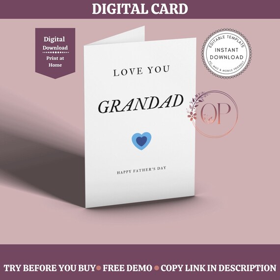 Grandad Father's Day Card Printable Grandad Card 1st - Etsy