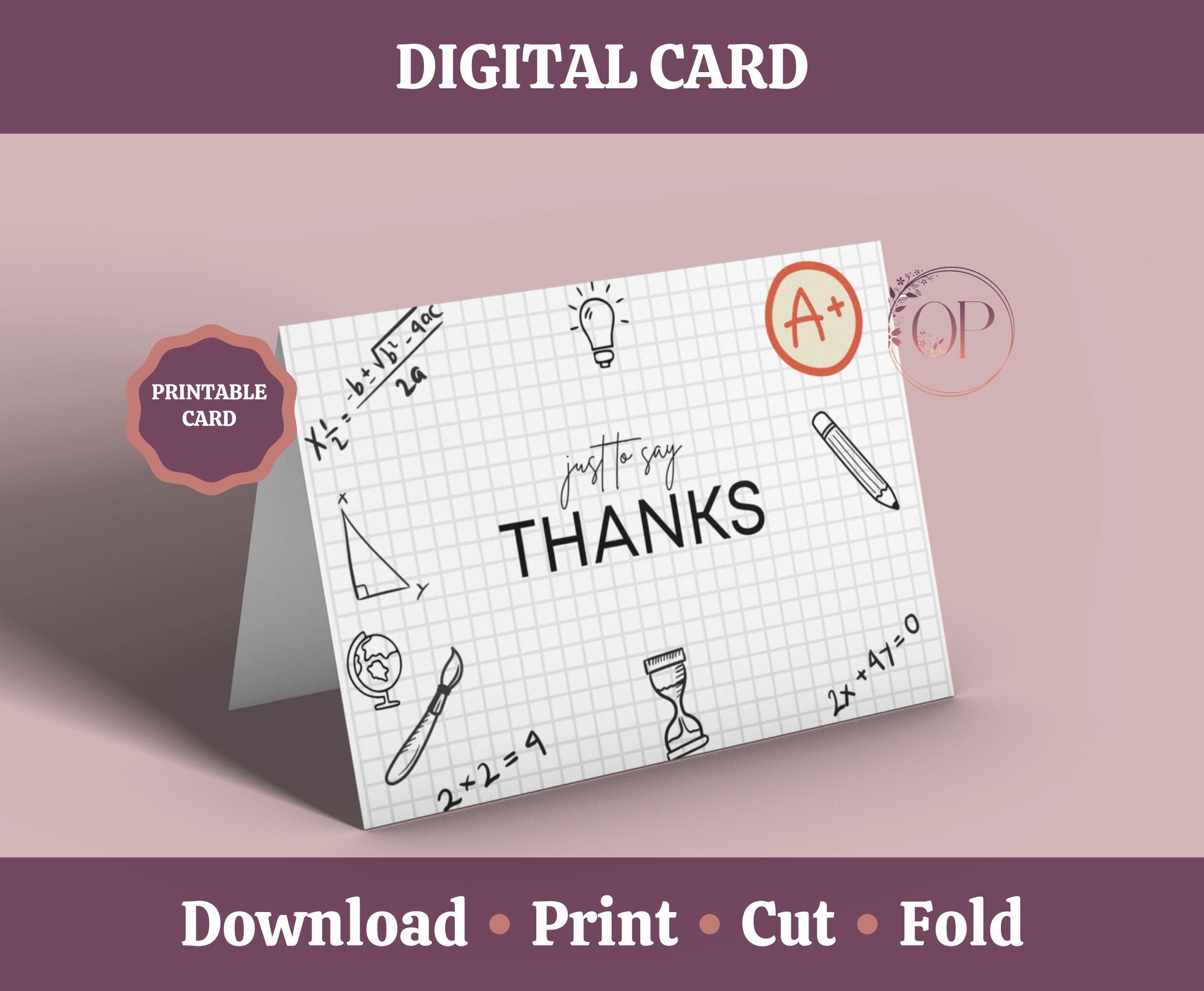 Carte de remerciement pour enseignant imprimable, carte juste pour dire ...