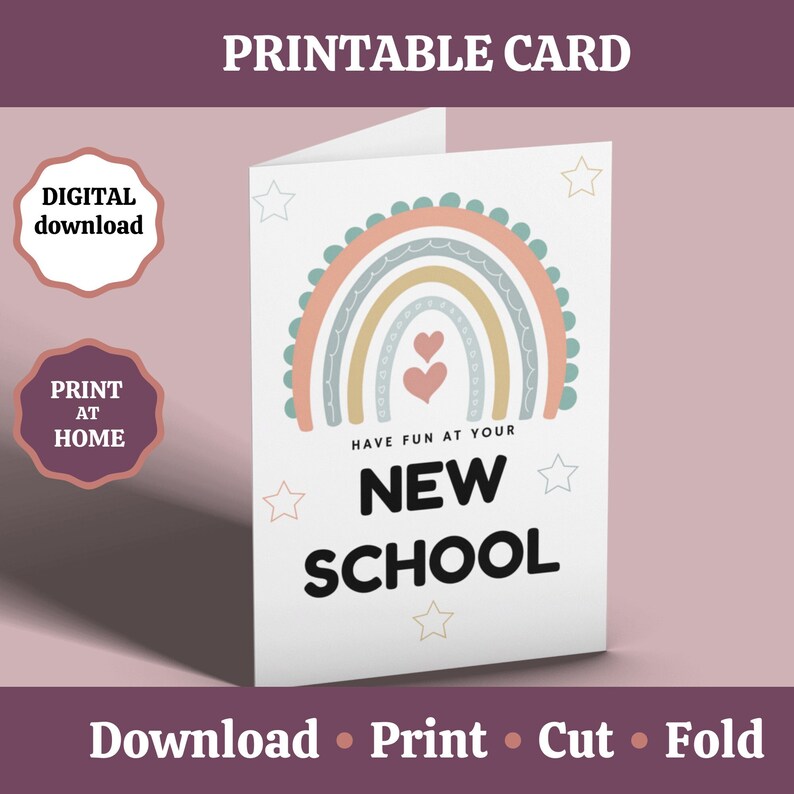 First Day of School Card Printable, Back to School, Good Luck , New ...