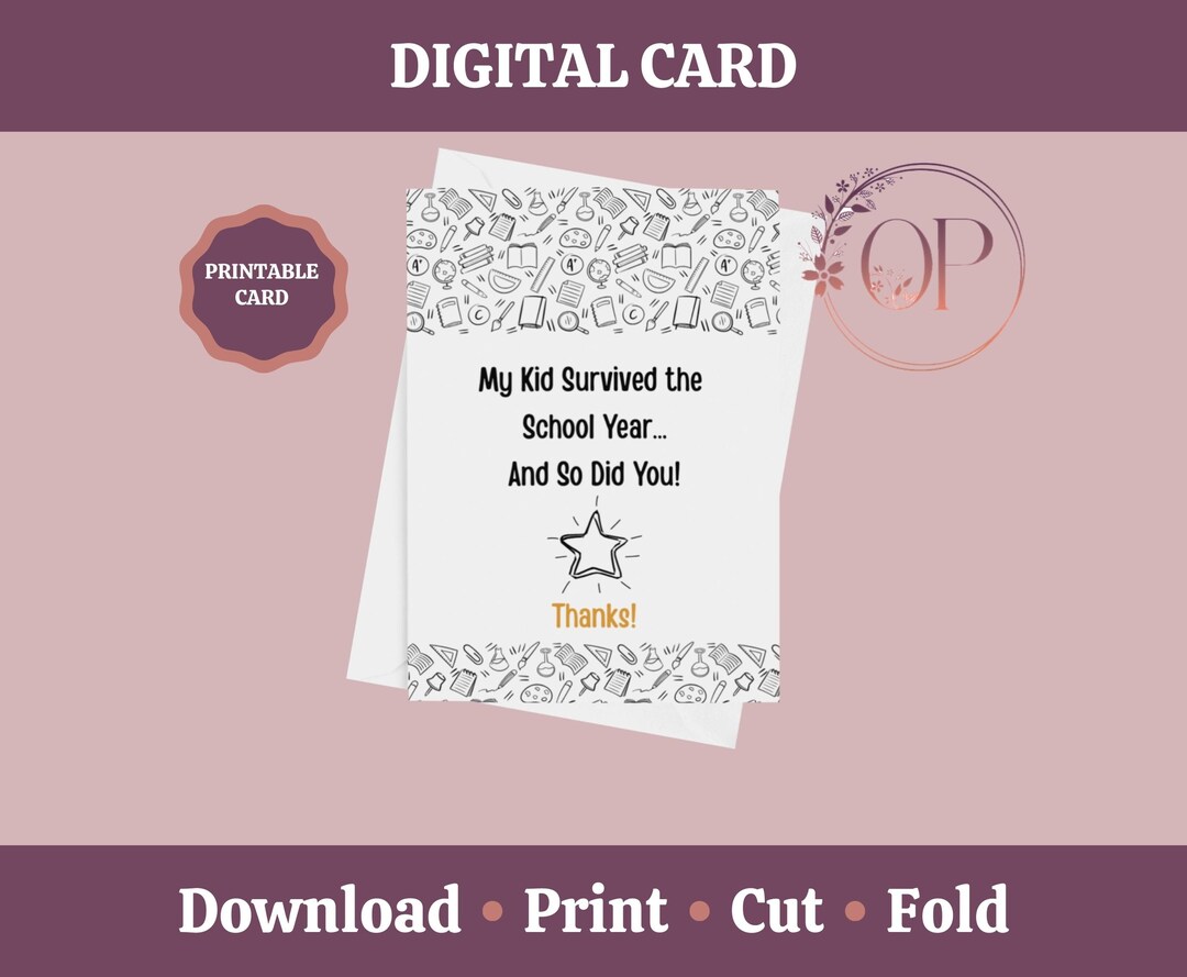 Teacher Thank You Card Printable , A Parents Thank You, Teacher Card ...