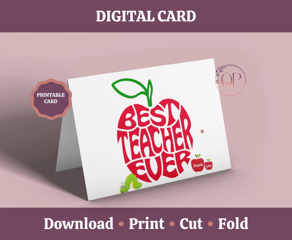 Teacher Thank You Card Printable Best Teacher Ever Card - Etsy