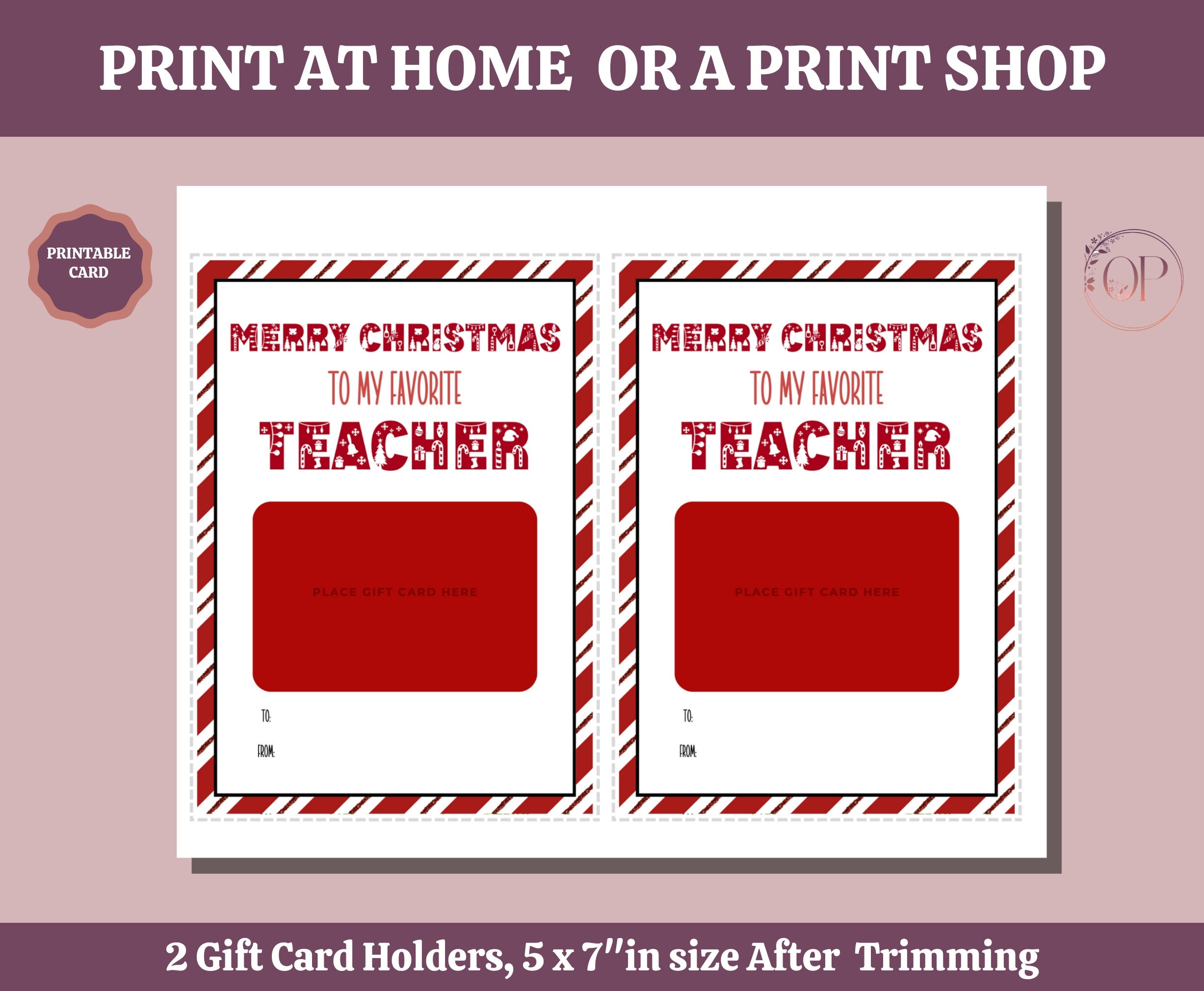 Printable Teacher Christmas Gifts Card Holder Staff Gift Card - Etsy