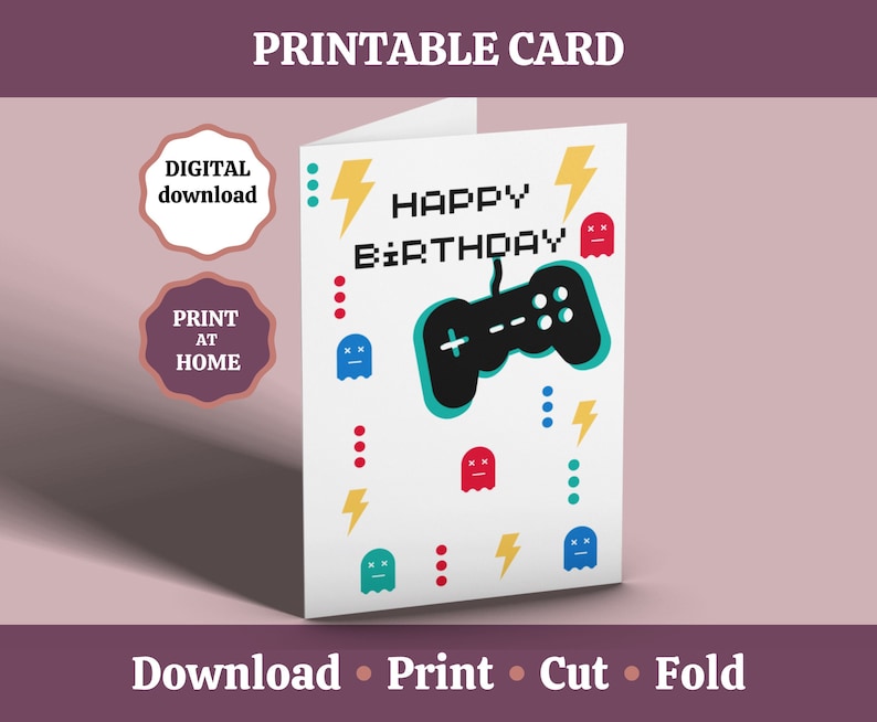 Gaming Birthday Card Printable Arcade Gamer Card for Children - Etsy