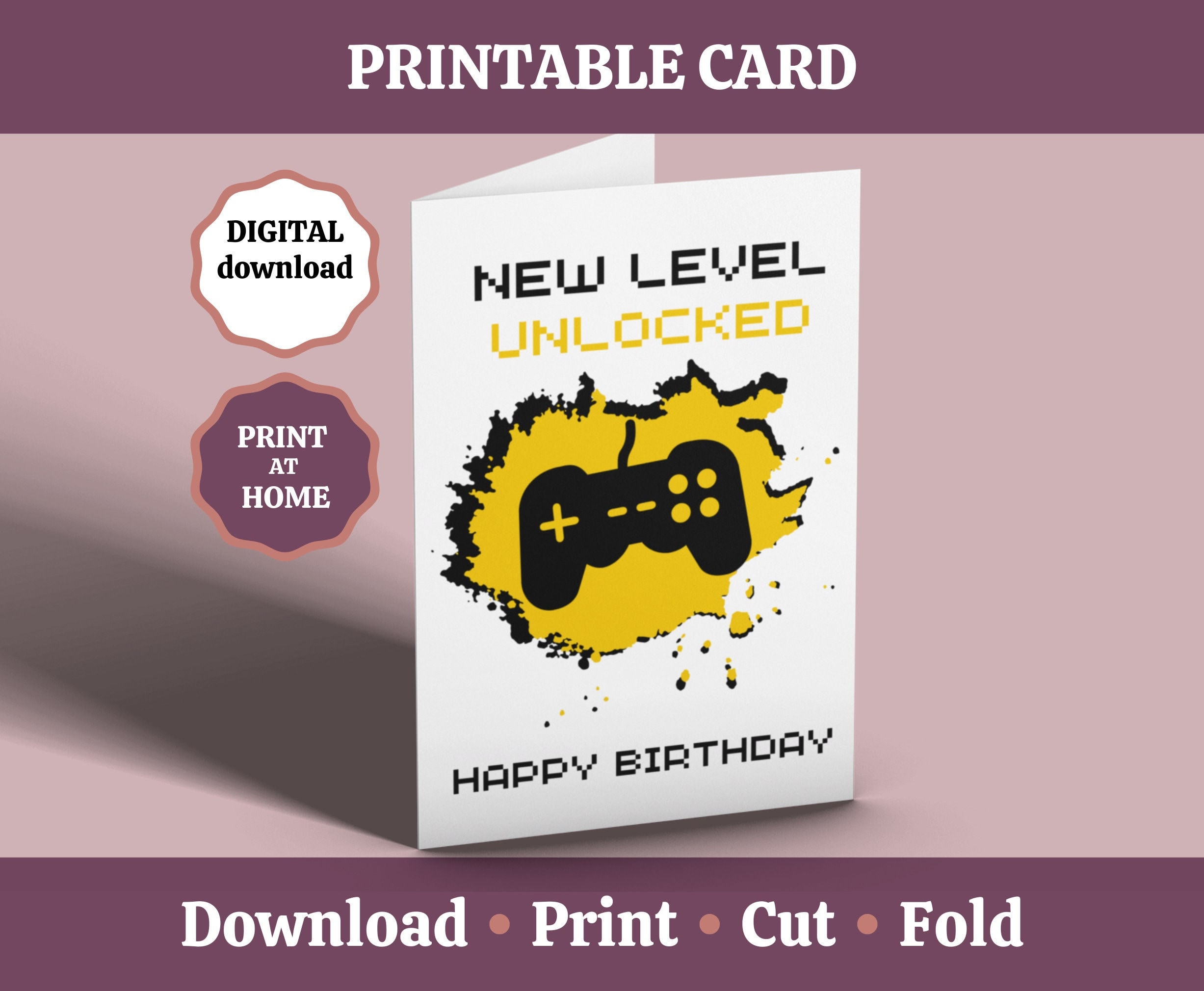 Printable Video Game Birthday Card, Card for Player, Level Unlocked ...