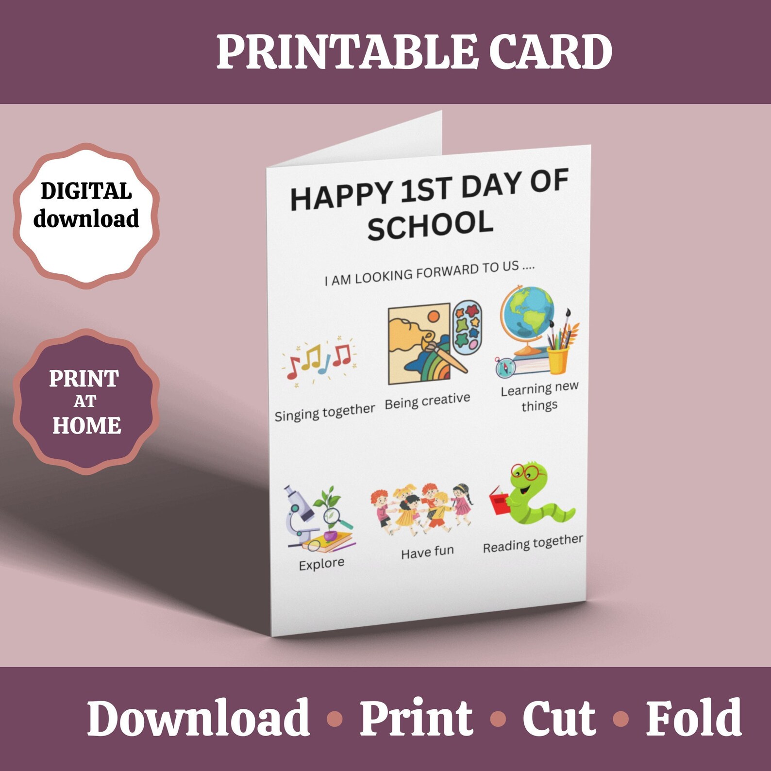 First Day of School Card Printable, Back to School, Good Luck on Your ...