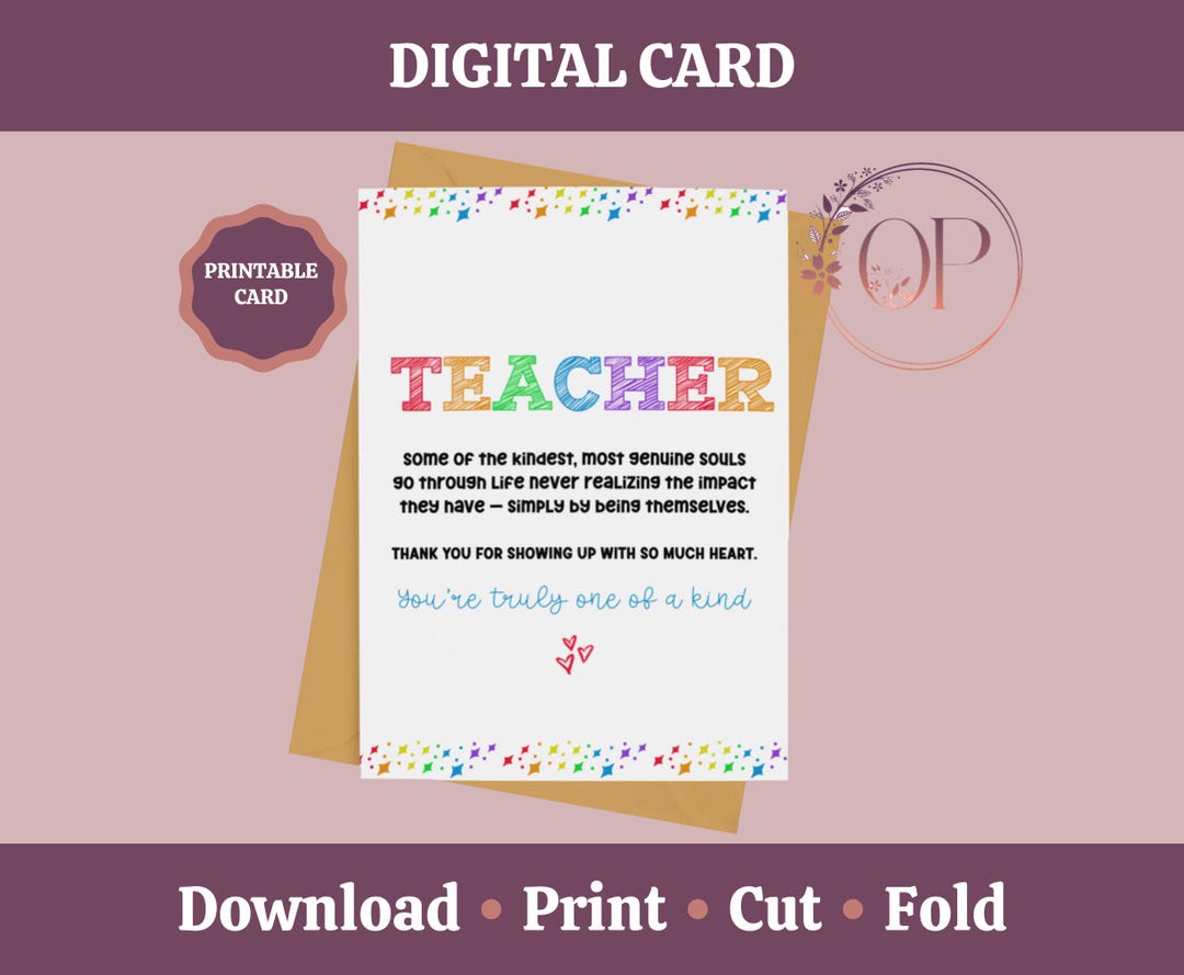 Teacher Thank You Cards Printable, Educator Card, Teacher Card, Teacher ...